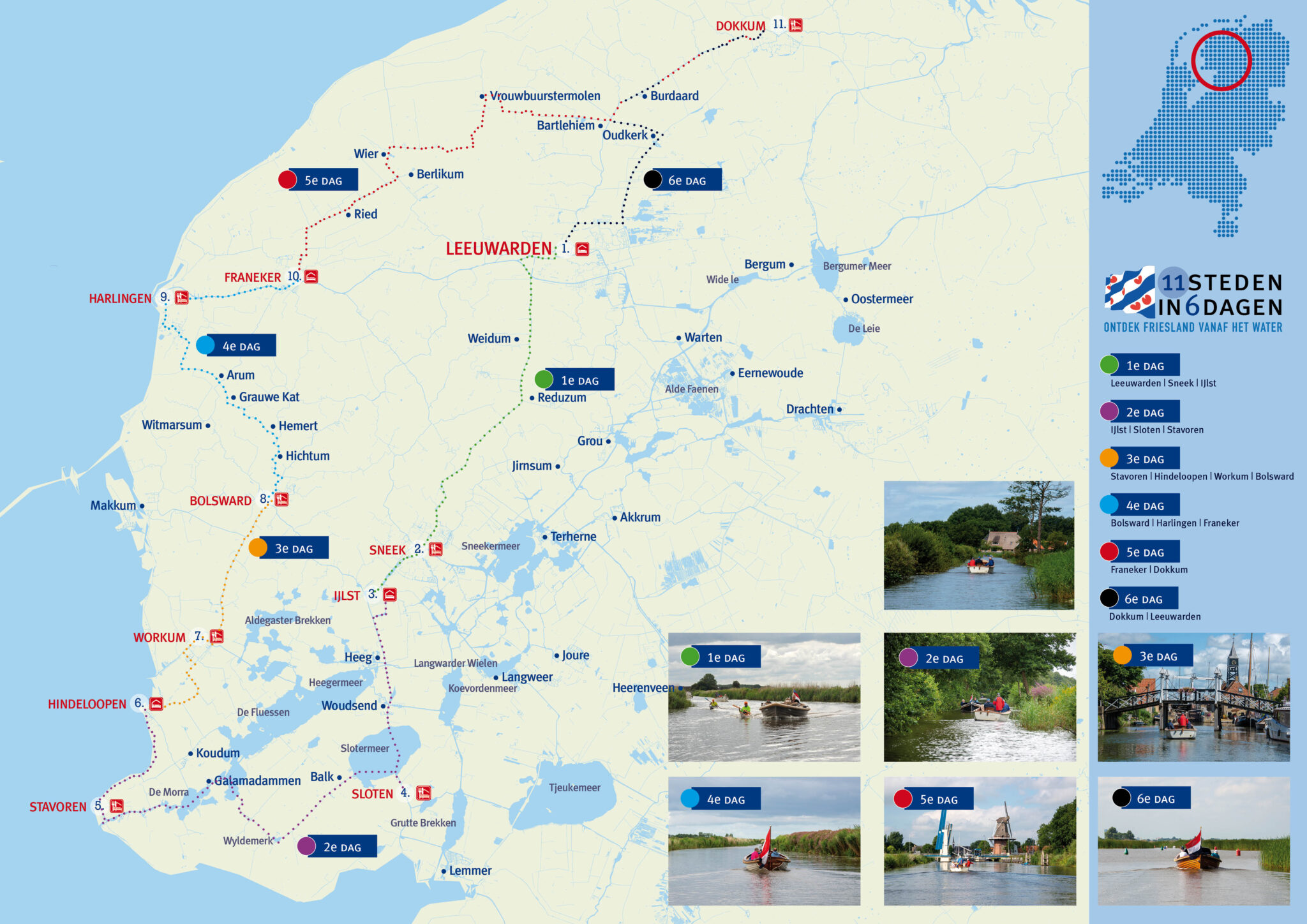 Sloepenroute | 11 steden in 6 dagen | Elfstedentocht - Waterkaarten